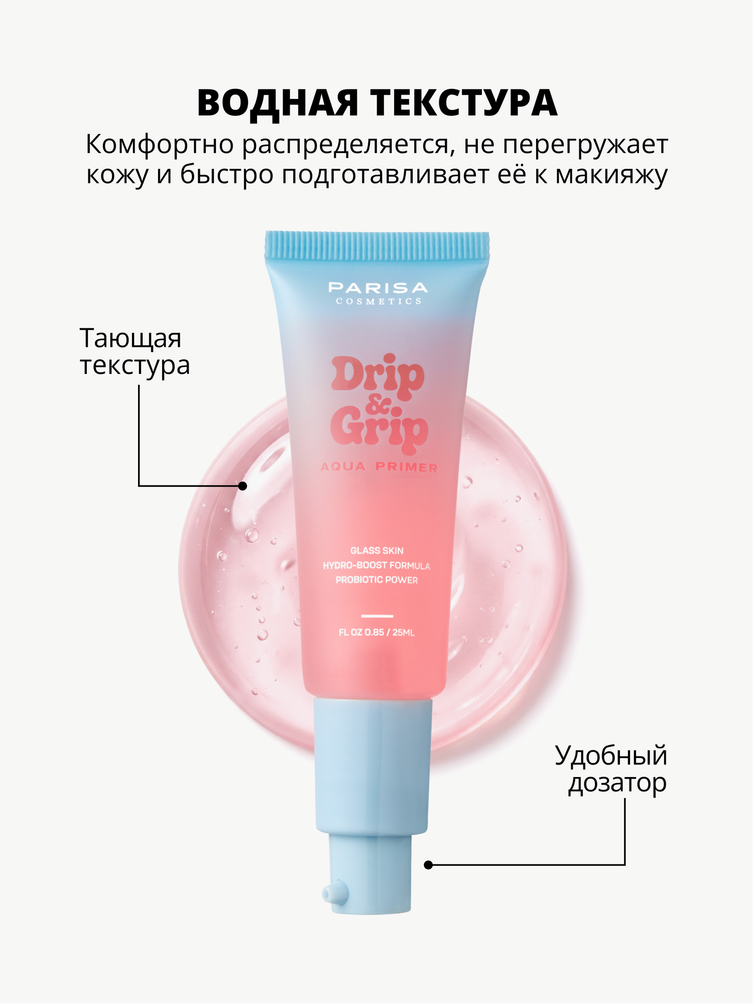 Праймер под макияж Parisa Drip and Grip, увлажняющий, на водной основе, 25мл