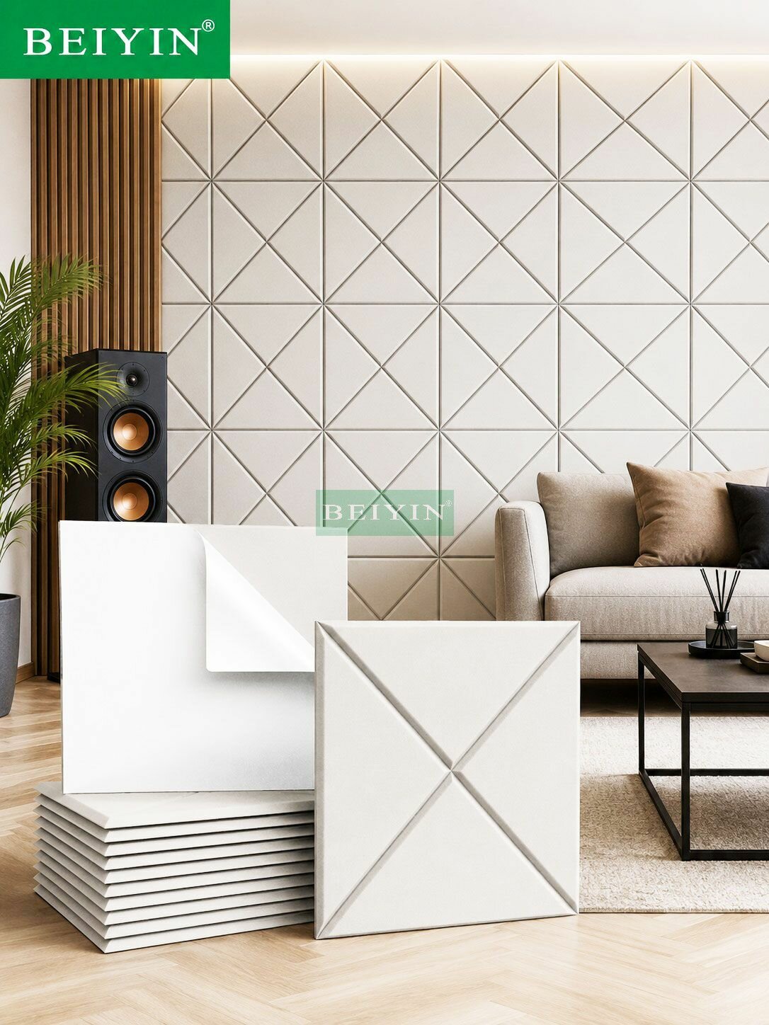 BEIYIN 48 шт Акустическая панель 30x30x0.9cm Звукоизоляционные и шумоподавляющие материалы Декорация комнаты