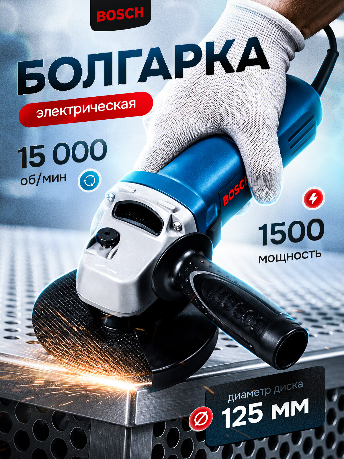 Болгарка электрическая 125 с регулировкой оборотов, Ушм, Bosch