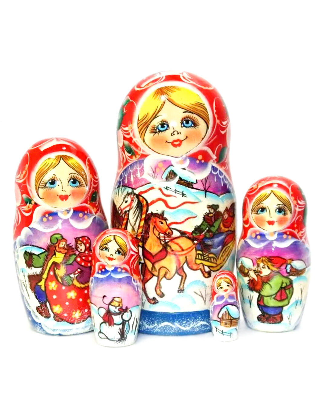 Матрешка деревянная Тройка зима, 5 мест, 18 см / Развивающие детские игрушки