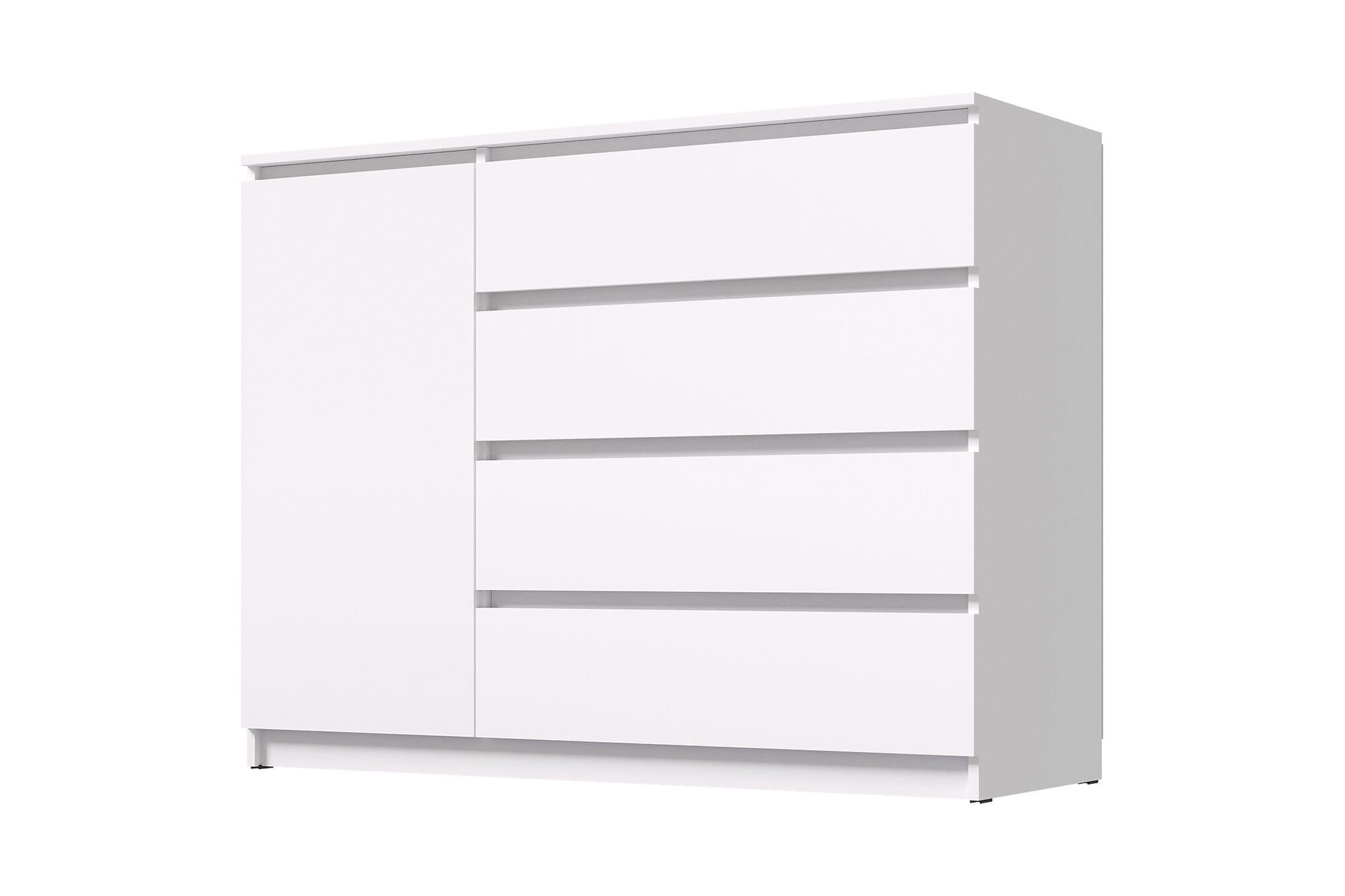 Комод для одежды Нонтон Вега Люкс, 98x46.6x127.8x см, 1 дверь и 4 ящика, Белый гладкий