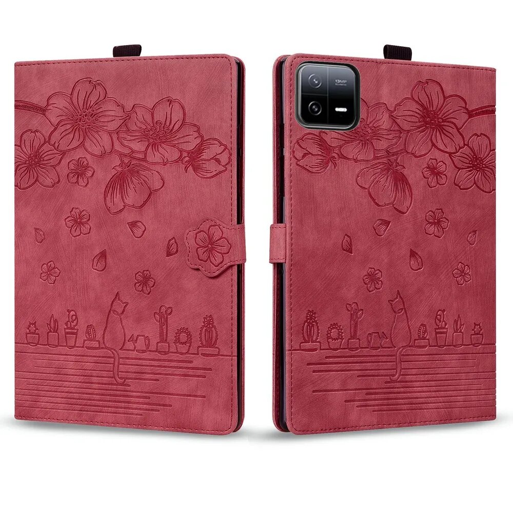 Обложка для Xiaomi Pad 7/ Xiaomi Pad 7 Pro планшета 2024 Магнитная крышка PU Leather Cover Защитная крышка для Honor Pad X8a Tablet Case, зеленый Цветущая вишня и кошки