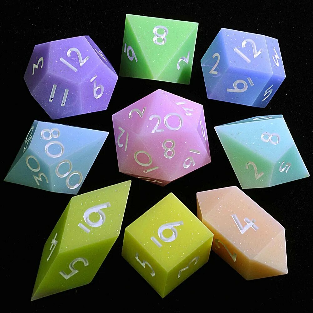 Наборы из 9 полиэдрических смоляных костей DD: Макаронная Хрома Авроры Dice Sets Dungeons & Dragons RPG
