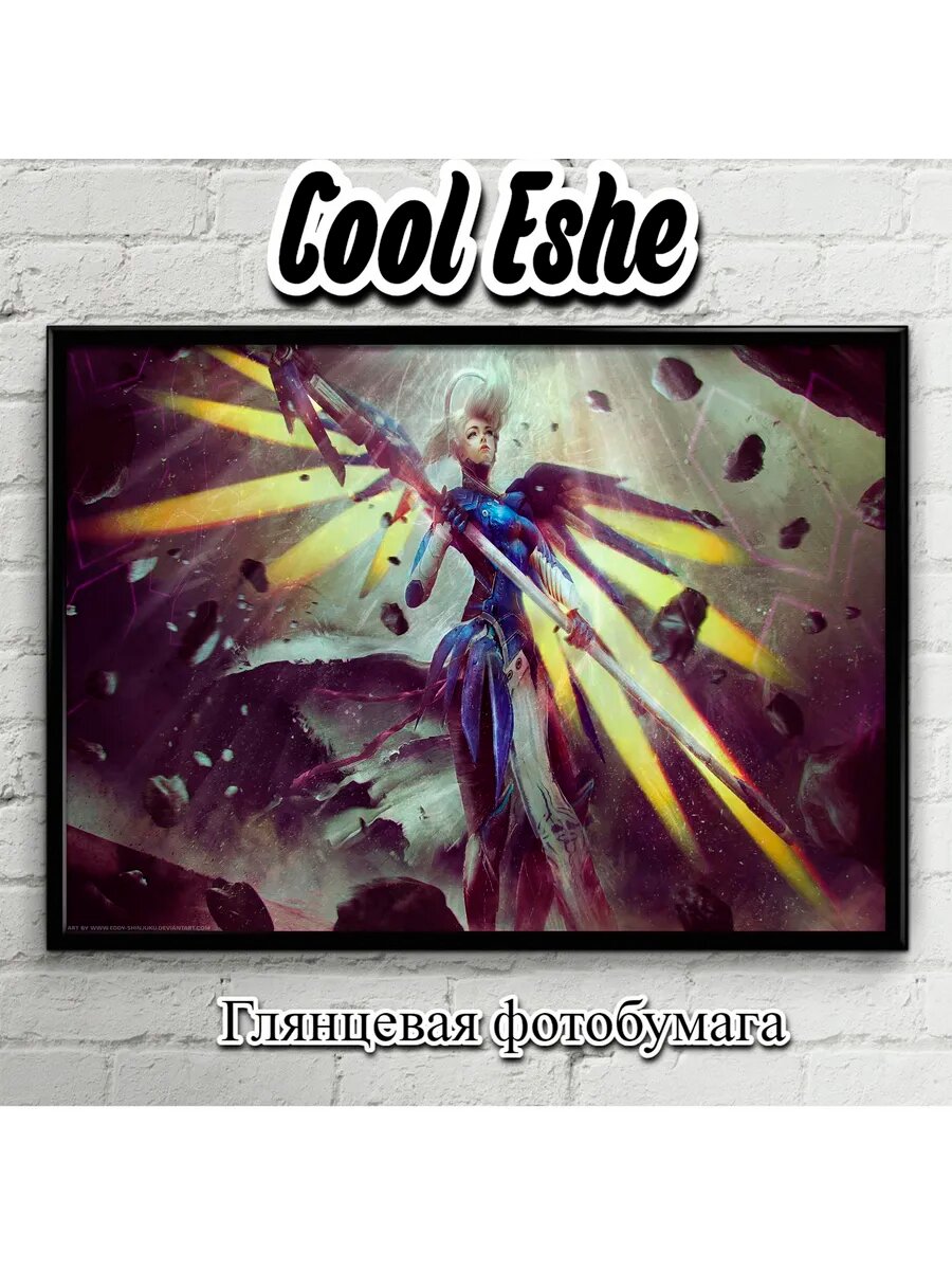 Плакат "mercy artwork, overwatch" А3