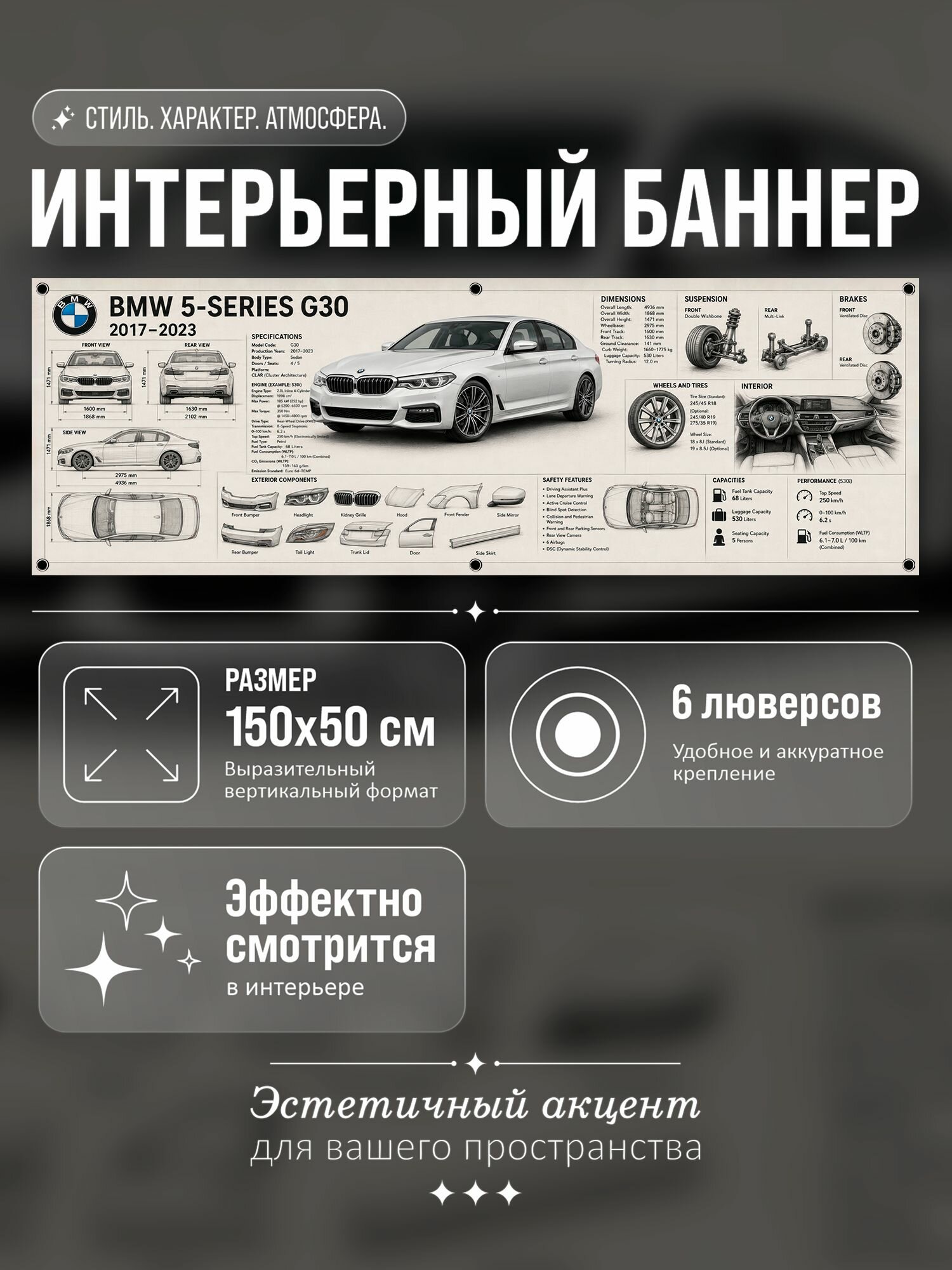 Постер на стену баннер 150х50, BMW G30