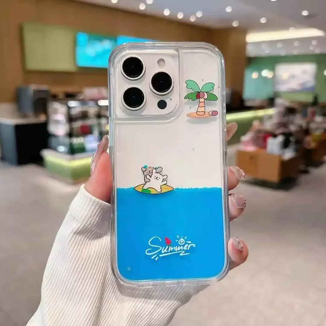 Креативный и забавный чехол для телефона с 3D-серфингом и щенком для iphone 16 Pro Max 15 14 13 12 11 Чехлы с милой динамической жидкой задней крышкой