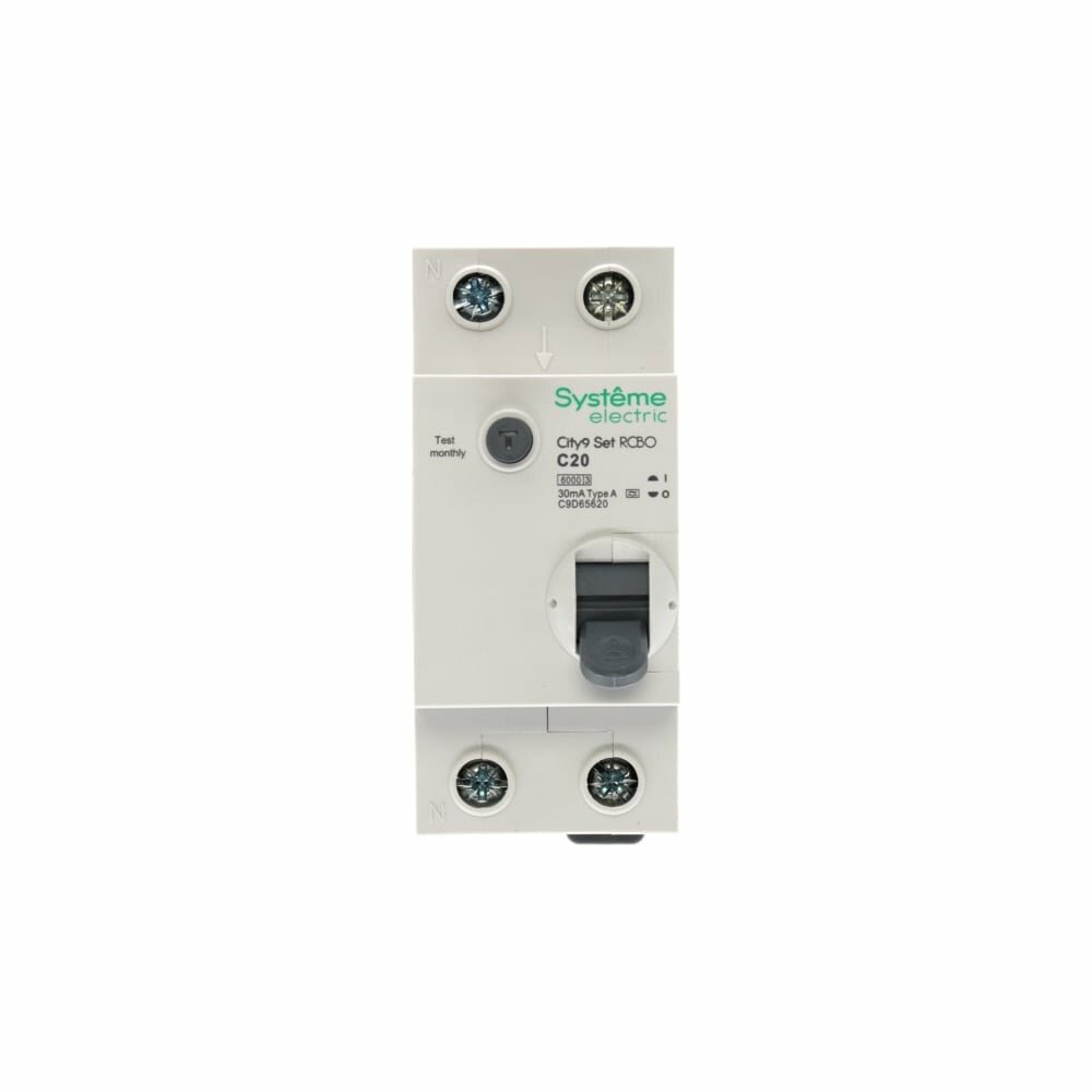 Автоматический выключатель дифференциального тока (авдт) Systeme Electric City9 set 1p+n с 20а 6ka 30ма тип-a 230в C9D65620 — фото 1