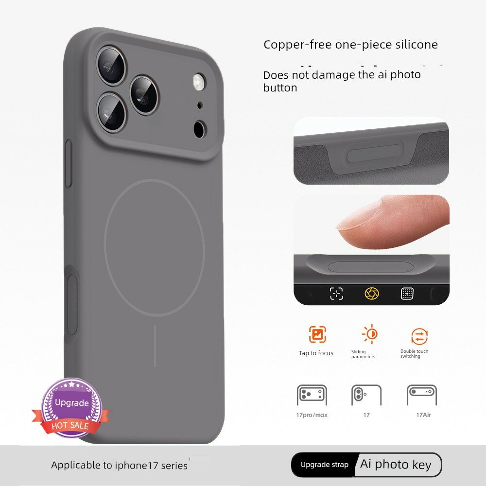 Чехол из жидкого силикона для iPhone 17 Pro с магнитным креплением Magsafe, полная защита, цвет Угольный серый