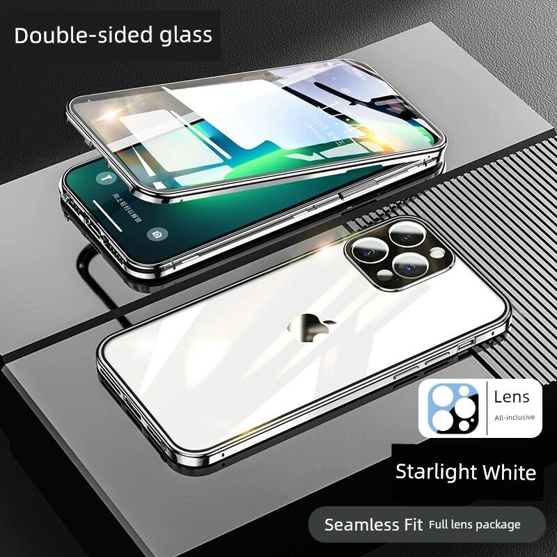 IPhone 13 Pro Max Магнитный прозрачный чехол с защитой экрана из нано-кристаллического стекла - Звездный белый