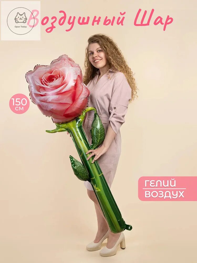 Шар (59'/150 см) Цветок, Роза, Розовый, 1 шт.