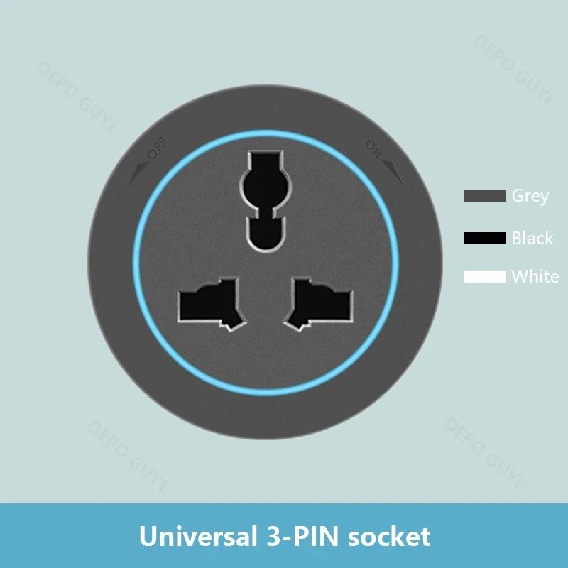 Съемная розетка с круглой функцией, вилка-адаптер, EU FR UK US Universal 3pin socke, Черный, Black