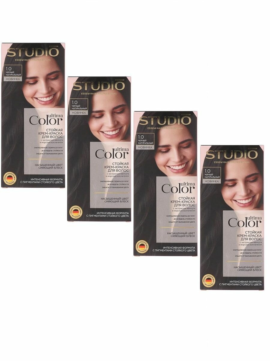 Стойкая крем-краска для волос Studio Professional Ultima Color, тон 1.0 Черный натуральный, 4 шт