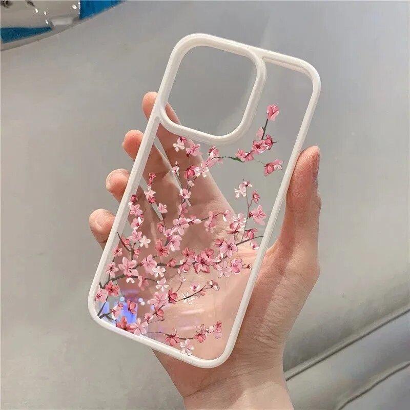 Прозрачный розовый чехол с цветами вишни для iPhone 17 Air 16 15 14 Plus 13 12 11 Pro Max, элегантный противоударный чехол с весенним цветочным узором по краю