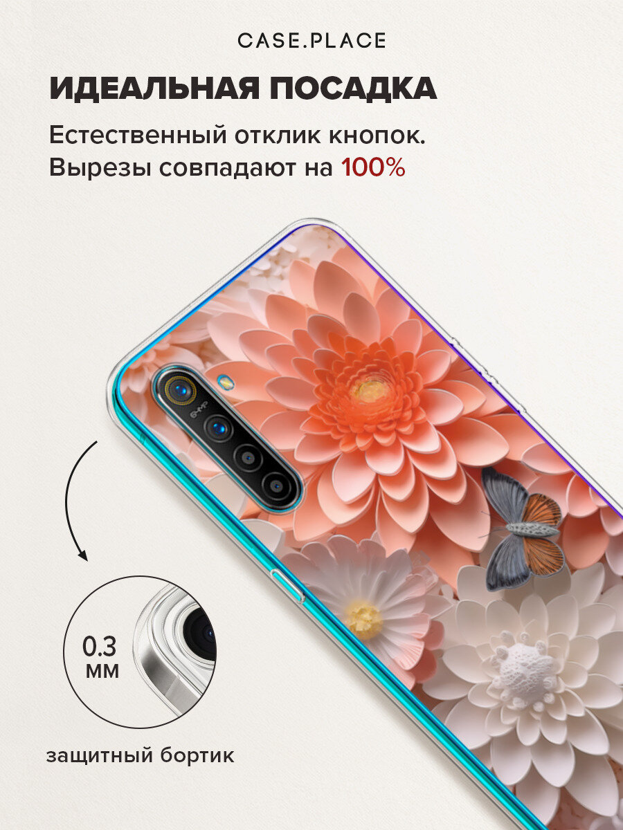 Силиконовый чехол на Realme XT / Реалми XT с принтом "Бумажные цветы" — фото 1