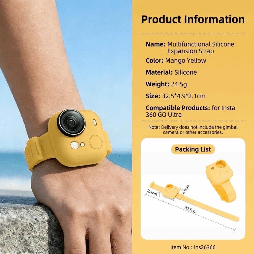 Силиконовый чехол с браслетом для Insta360 GO Ultra Yellow