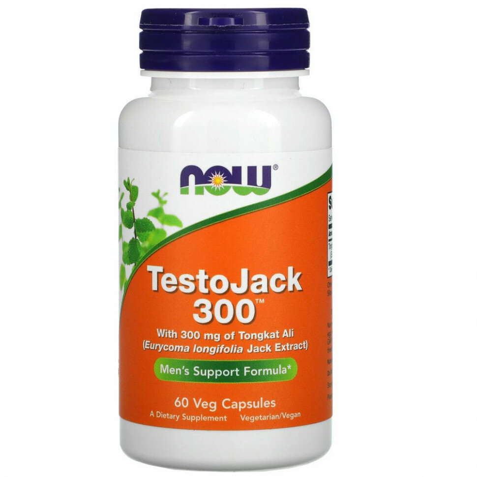 NOW TestoJack 300, тестоджек 300 тестобустер для мужчин тонгкат али экстракт эврикомы длиннолистой 60 капсул