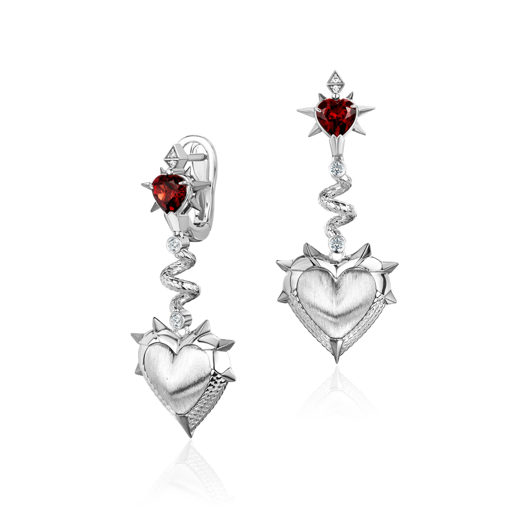 Серьги Эстет, белое золото, 585 проба, бриллиант, гранат