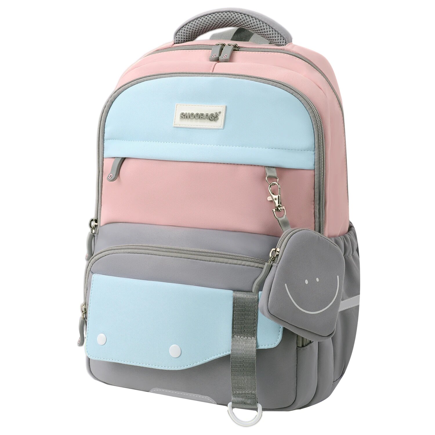 Рюкзак SNOOBAG (снубэг) PROACTIVE с кошельком, 2 отделения, "Smile", серо-розовый, 40х29х17 см, 274445