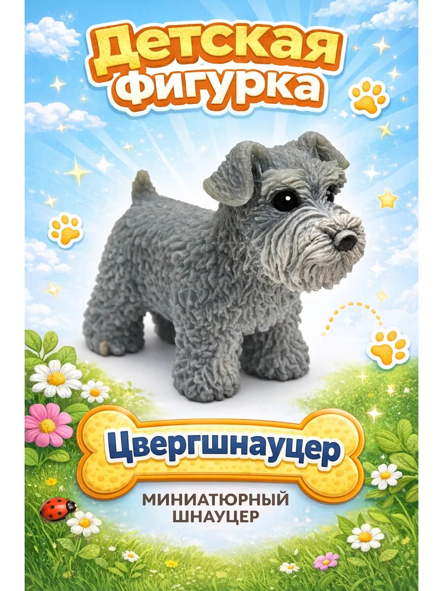 Фигурка собаки цвергшнауцер мини коллекционная, детская игрушка, для дома