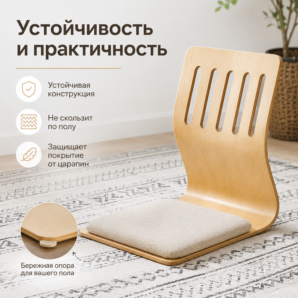 Эргономичный стул для пола из гнутого шпона с вентиляционными прорезями , 1 шт. — фото 1