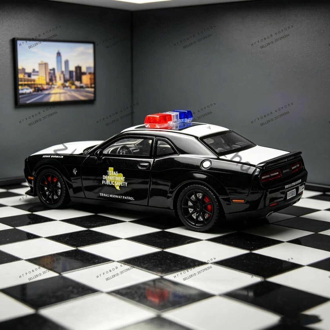 1:24 Dodge Challenger SRT Hellcat Redeye Muscle Police Patrol Car, Детские игрушечные машинки, Звук и свет, Подарок на день рождения для ребе