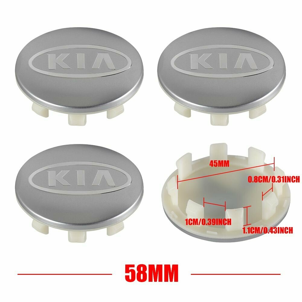 Колпачки ступицы колеса 58 мм для Kia, центральные заглушки дисков, комплект 4 шт, для Sportage, Rio, Ceed, K3, K5, Sorento, Seltos и других моделей