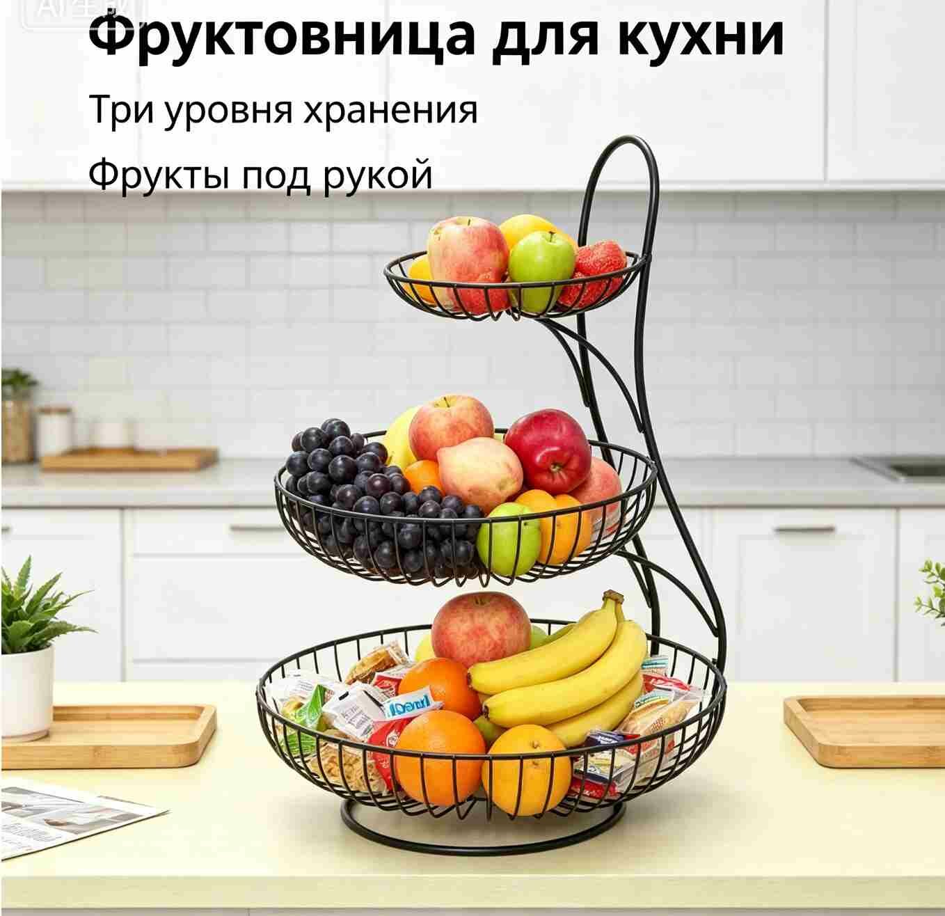 Трехслойная металлическая подставка для фруктов, полая корзина для хранения ягодных закусок