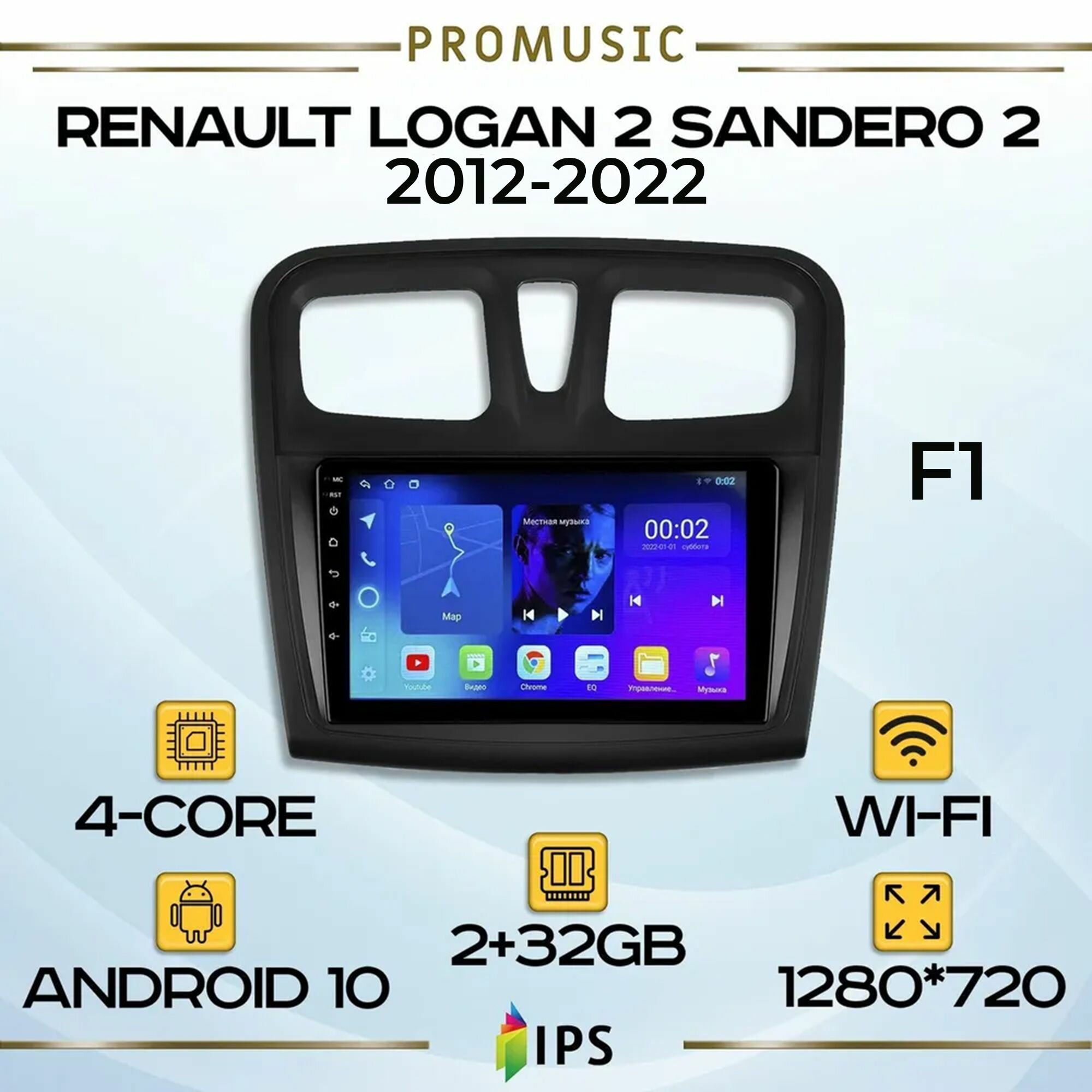 Штатная магнитола TS7 ProMusiс для Renault Logan2 F1Sandero 2/ Рено Логан Квадратные воздуховоды Сандеро/ 2+32GB магнитола Android 10/2din головное устройство мультимедиа/