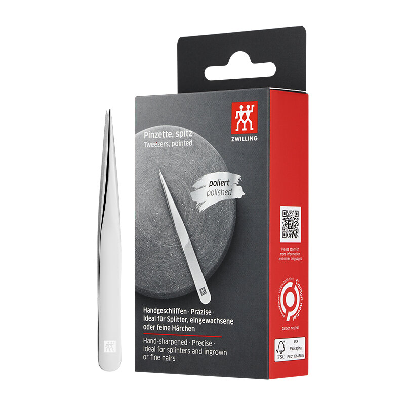 Пинцет унисекс ZWILLING заостренный, 1 шт, серебристый, 9*0.8см, 8г