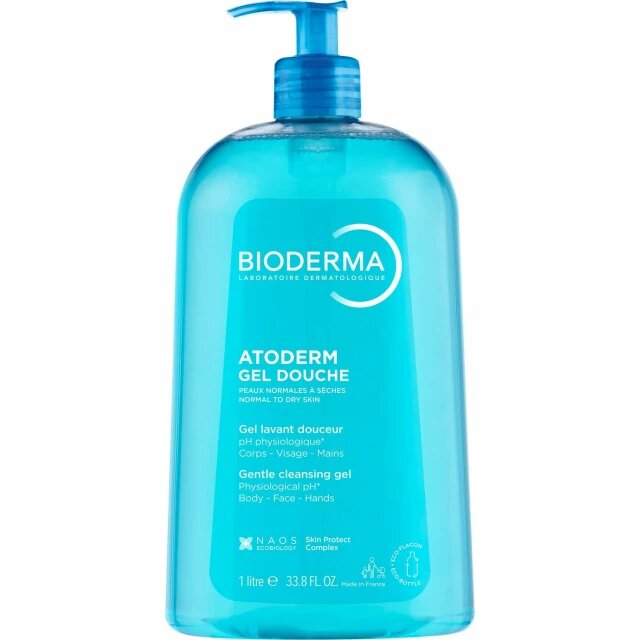 Гель bioderma 28951 для душа увлажняющий для нормальной сухой и атопичной кожи 1000 мл.