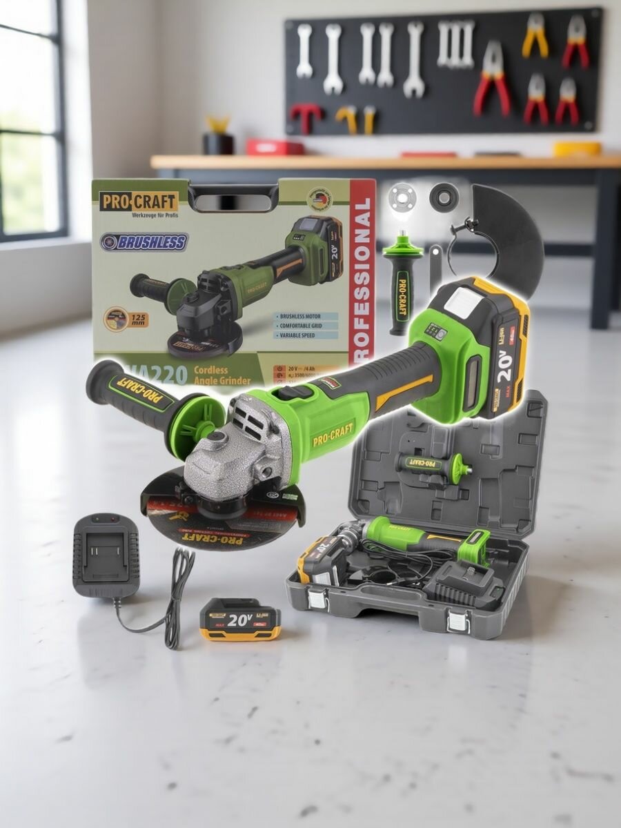 Аккумуляторная болгарка Procraft PWA220/2 Brushless Motor (2АКБ)