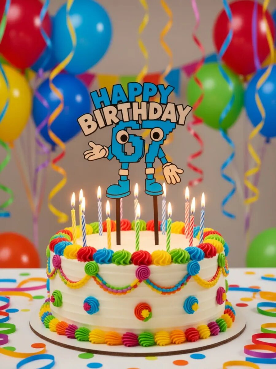 Топпер для торта 67 Сикс Севен Брейнрот Happy Birthday