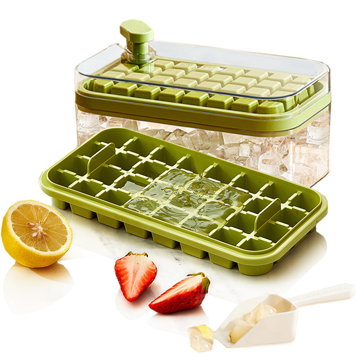 Формы для льда и контейнеры для заморозки унисекс KAWASIMAYA Ice brother set combination, 64-grid - green
