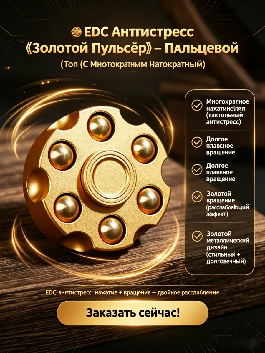 Игрушка антистресс "Пальцевой топ", латунь, алюминий, гироскоп, вращение до 7 минут