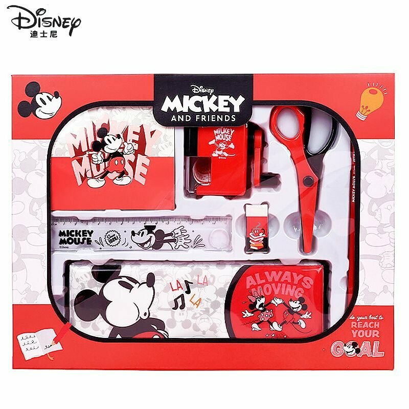 Набор канцелярии Disney Микки Маус красный подарочный школьный пенал ручки
