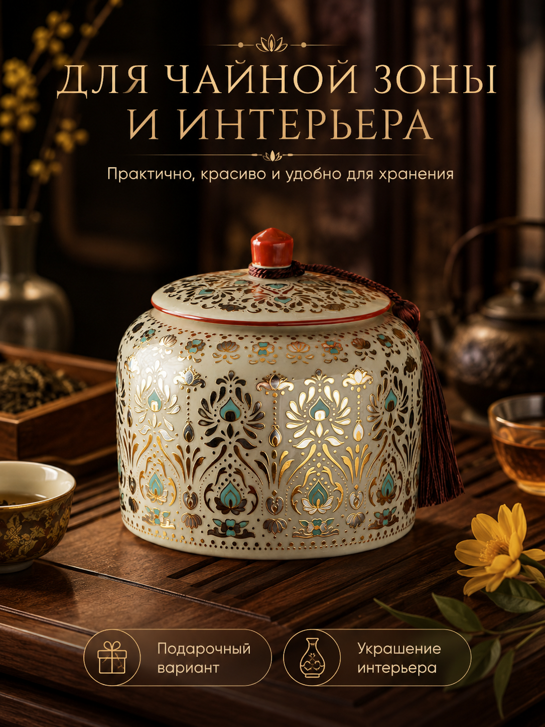 Керамическая чайница с крышкой для хранения чая, восточный стиль, 700–900 мл