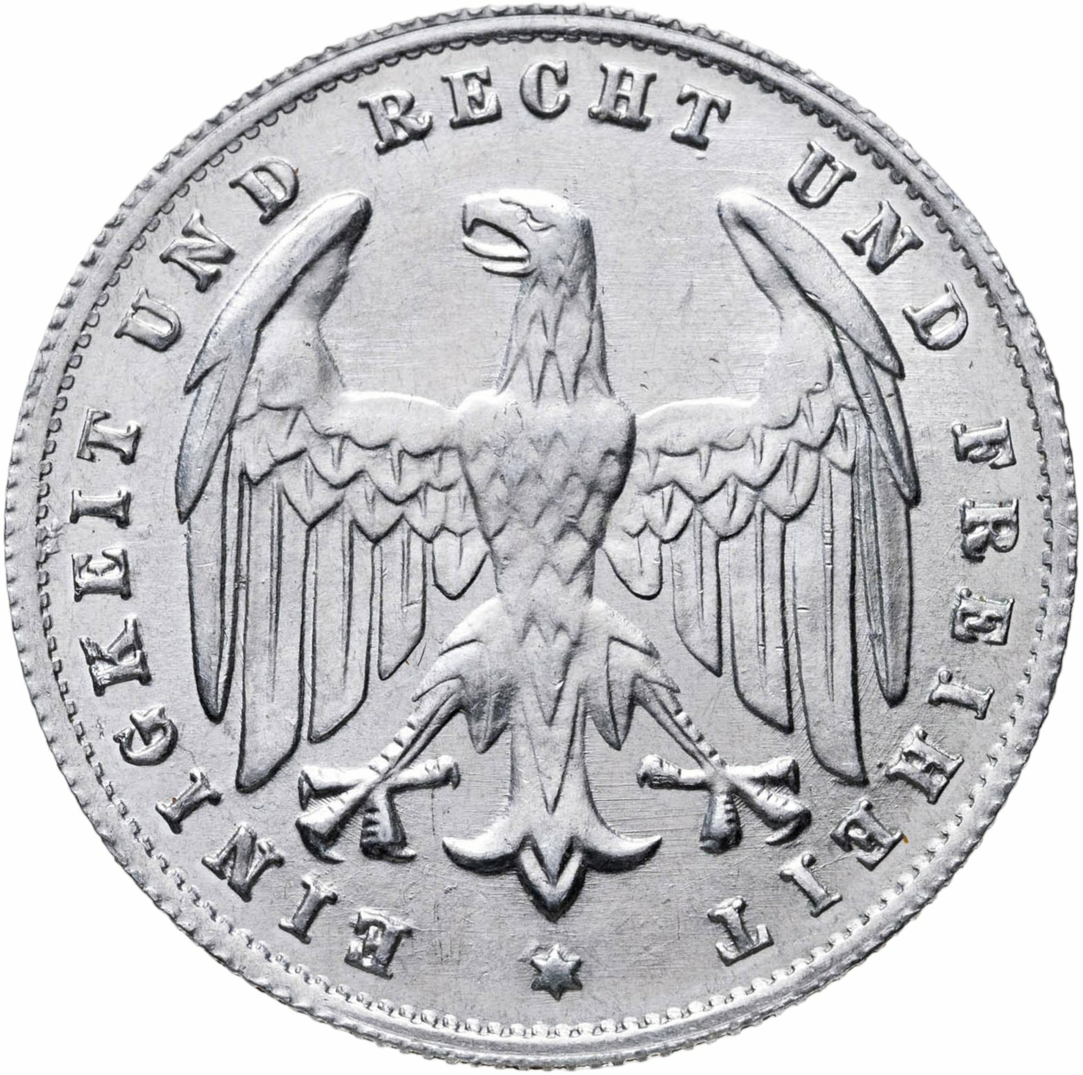 Германия 500 марок 1923, знак монетного двора "G" — Карлсруэ, Алюминий, в сохранности AU-UNC