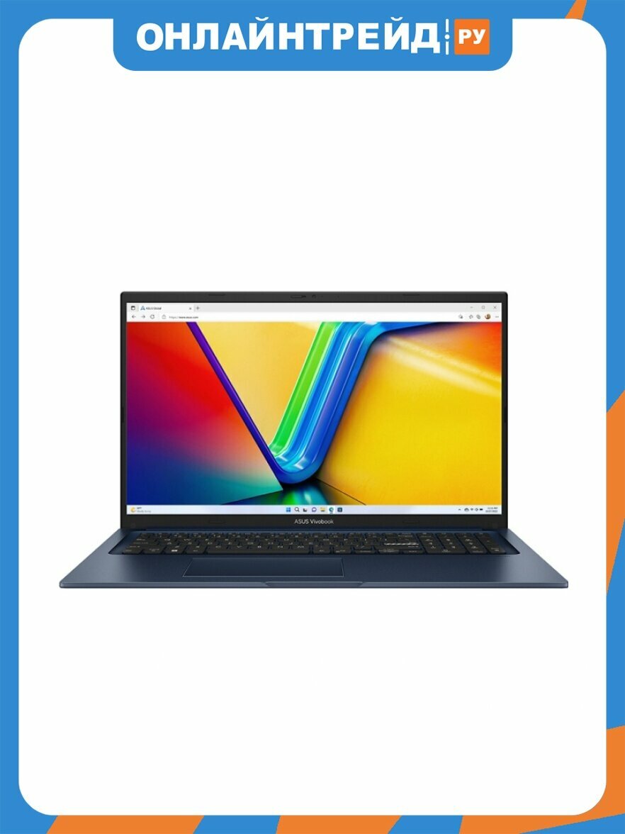Ноутбук Asus VivoBook 17 X1704VA-AU982 17.3" FHD IPS 60Hz 250nits Core 5 120U(1.4ГГц), 16Гб DDR5, SSD 512Гб, Intel Graphics, без ОС, Quiet Blue (90NB13X2-M00