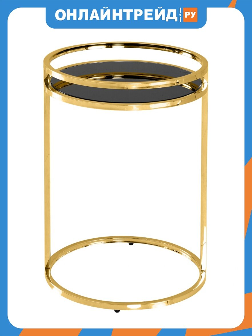 Столик журнальный Stool Group Гестия 41*60 , стекло черное, сталь золото