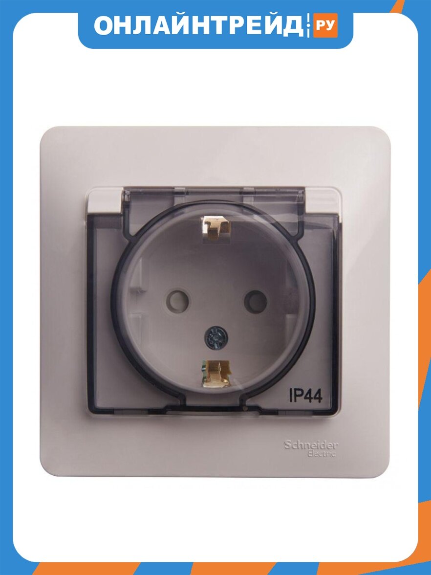 Розетка Systeme Electric (schneider Electric) SCHNEIDER ELECTRIC с/з со шторками с крышкой, IP44 (в сборе с рамкой) Glossa, Белый, GSL000148