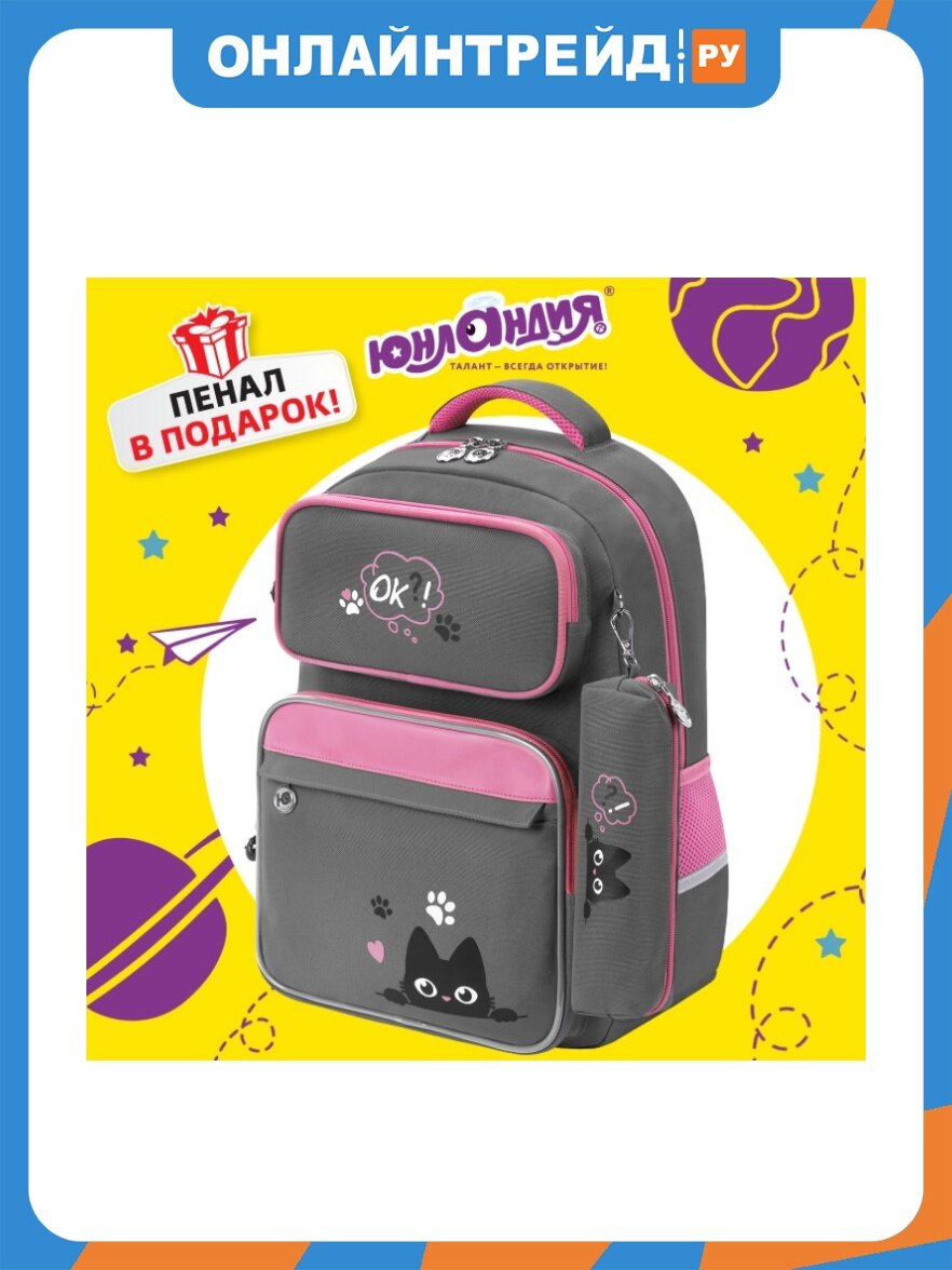 Рюкзак Юнландия COMPLETE 274431 Wonder cat с пеналом в комплекте эрго-спинка Wonder cat 42 см
