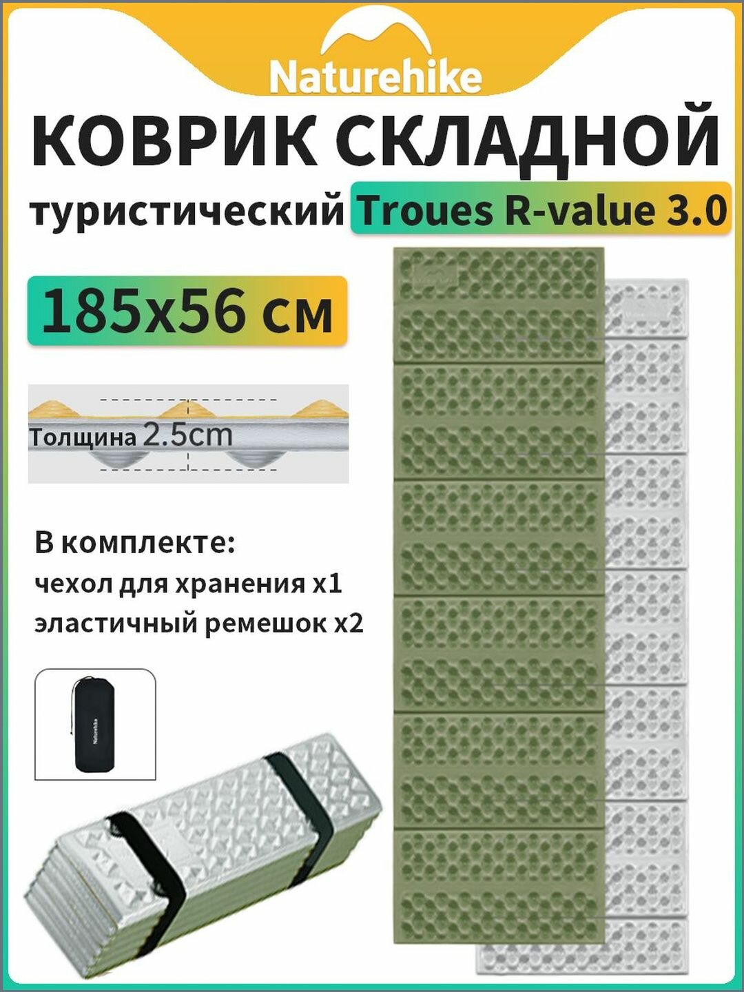 Коврик гармошка туристический складной односпальный (каремат) Troues R-value 3.0, 185x56x2.5см