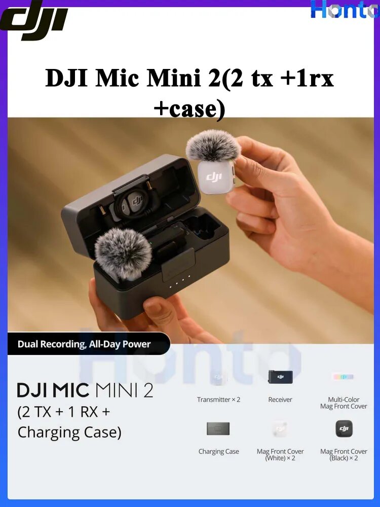 DJI Микрофон для мобильного устройства DJI Mic Mini 2 (второе поколение мини-микрофона DJI) для мобильного устройства Mic Mini 2 (2 TX + 1 RX+Case), бирюзовый, горчичный