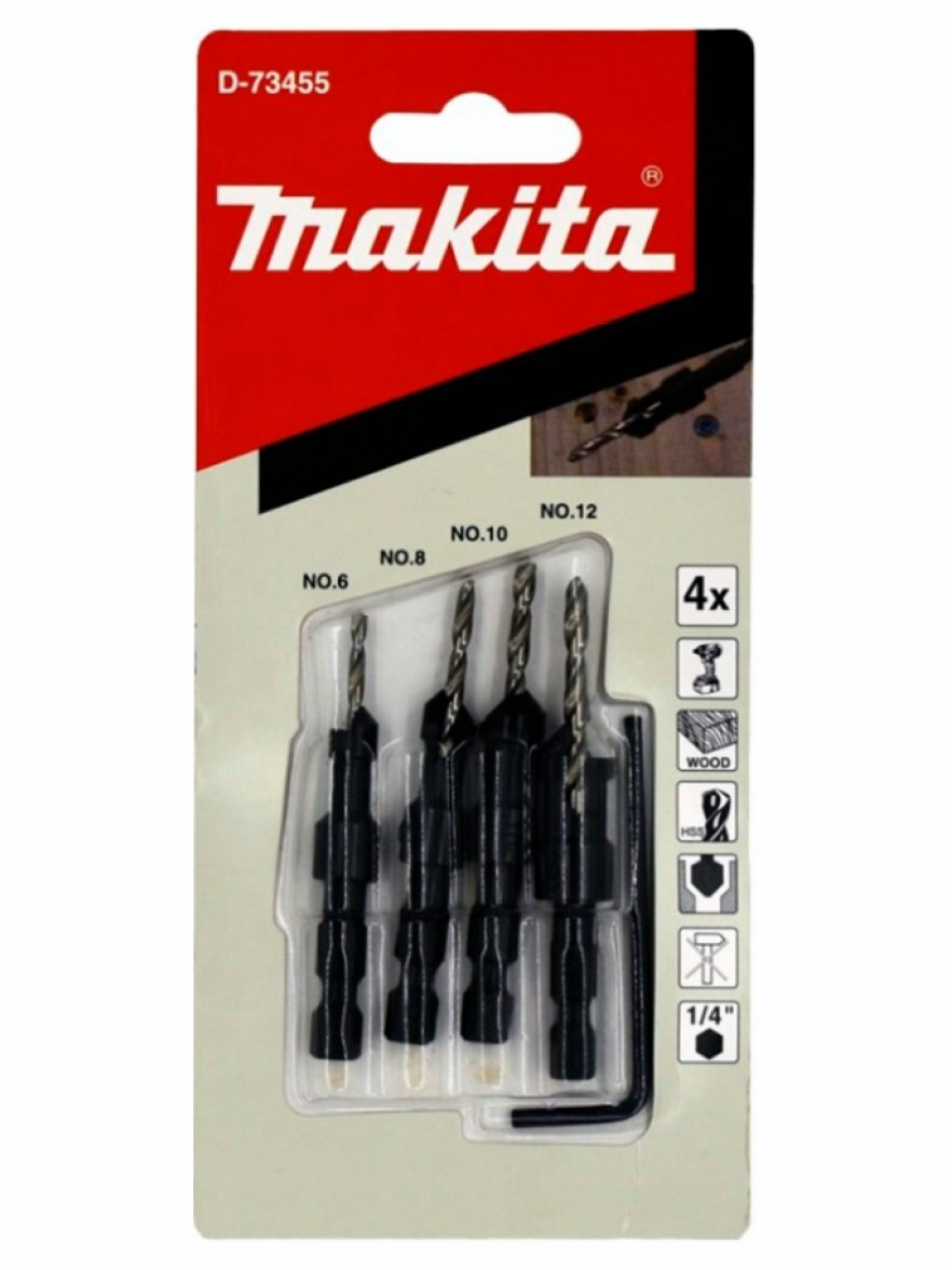 Набор сверл Makita по дереву с зенкерами, 4 шт.