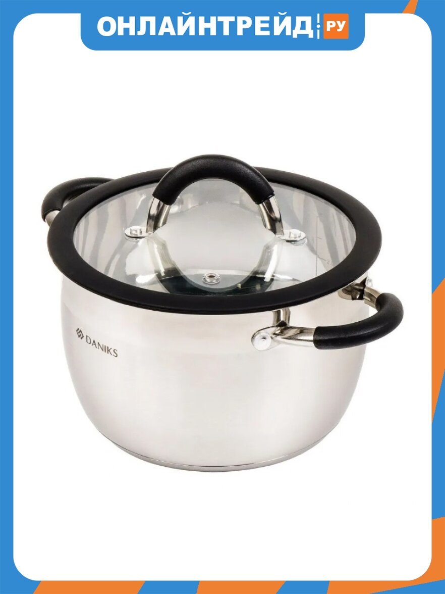 Кастрюля Daniks Орландо, GS-01435-20CA, крышка стекло, 3.9 л, индукция (397623)