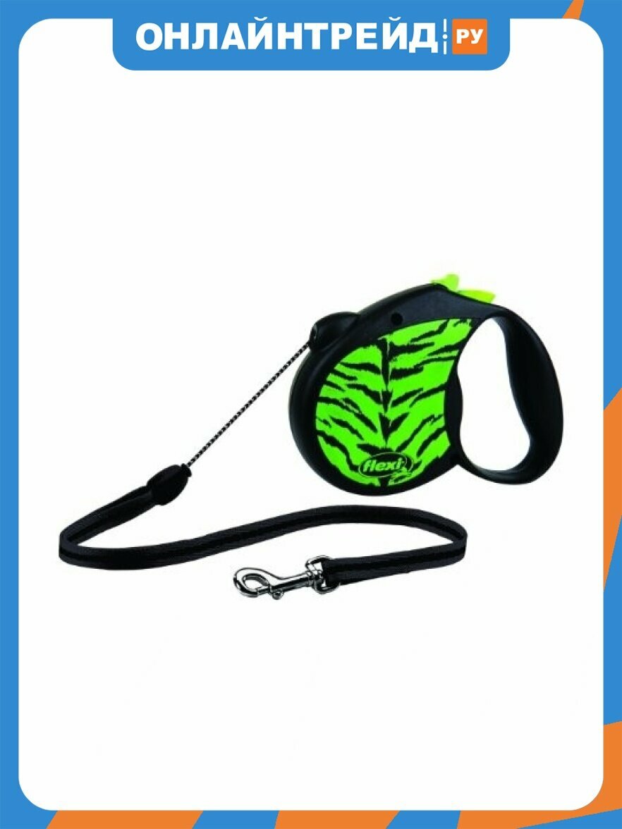 Поводок-рулетка Flexi Safari tiger S, 5 м, 12 кг, зеленый принт