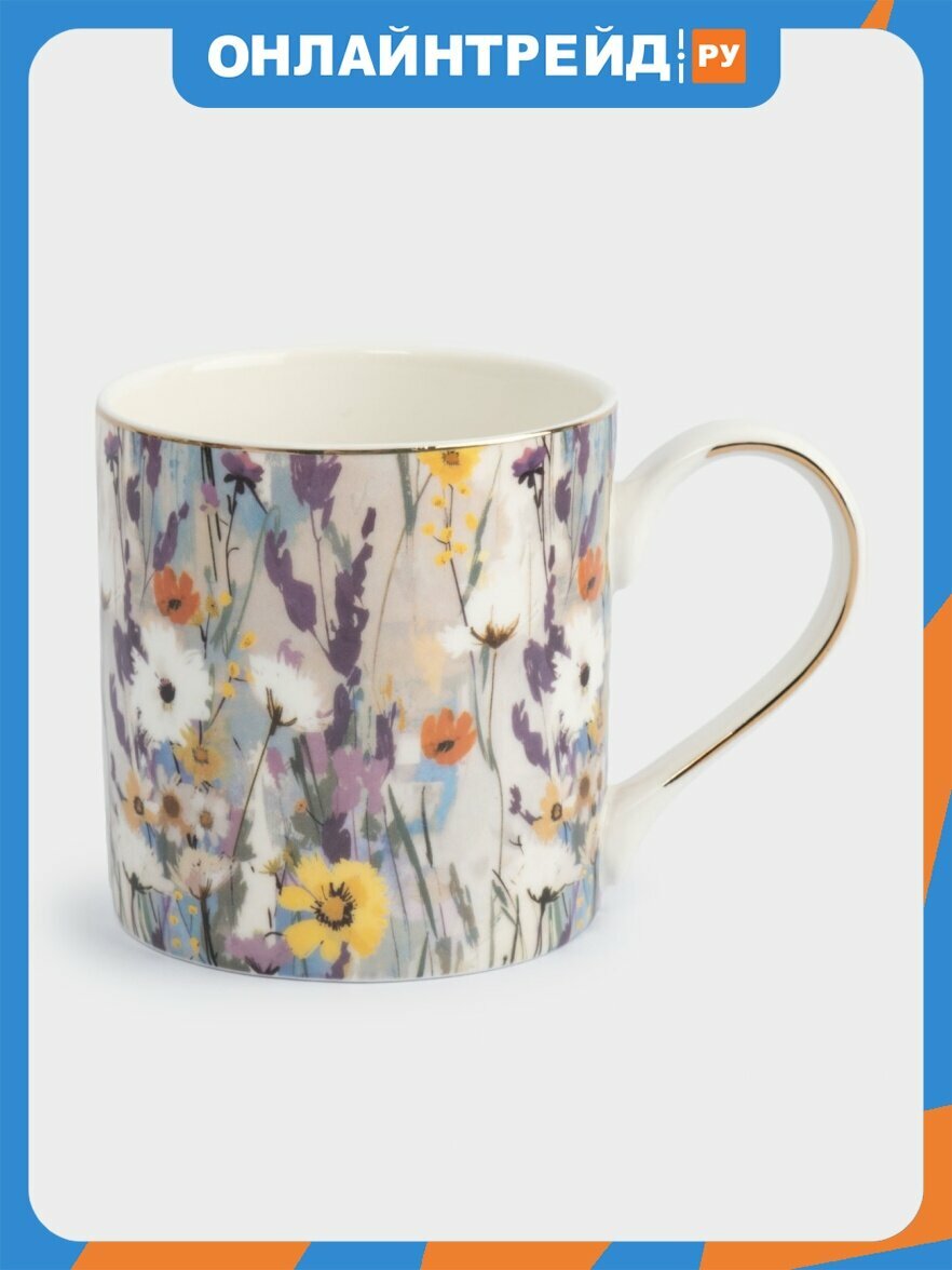 Кружка Anna Lafarg Floristics 380 мл, фарфор, с золотистым кантом, Цветы (ANLAF-CLCT-200525)
