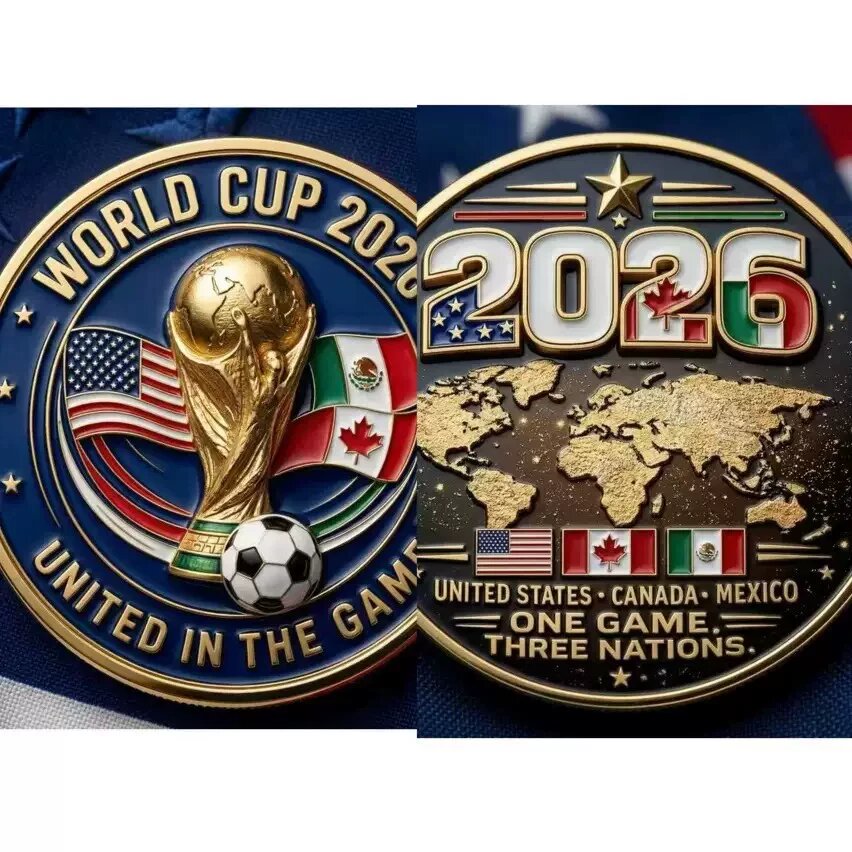 2026 U. S.-Canada-Mexico World Cup Theme Commemorative Coin Handicraft Alloy Decoration Badge Peripheral Collection Creative Gifts