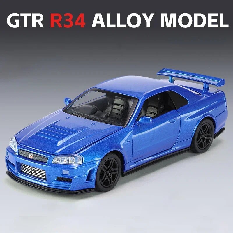 WELLY 1:32 Nissan Skyline Ares GTR R34 металлическая модель автомобиля Синий, blue-foambox