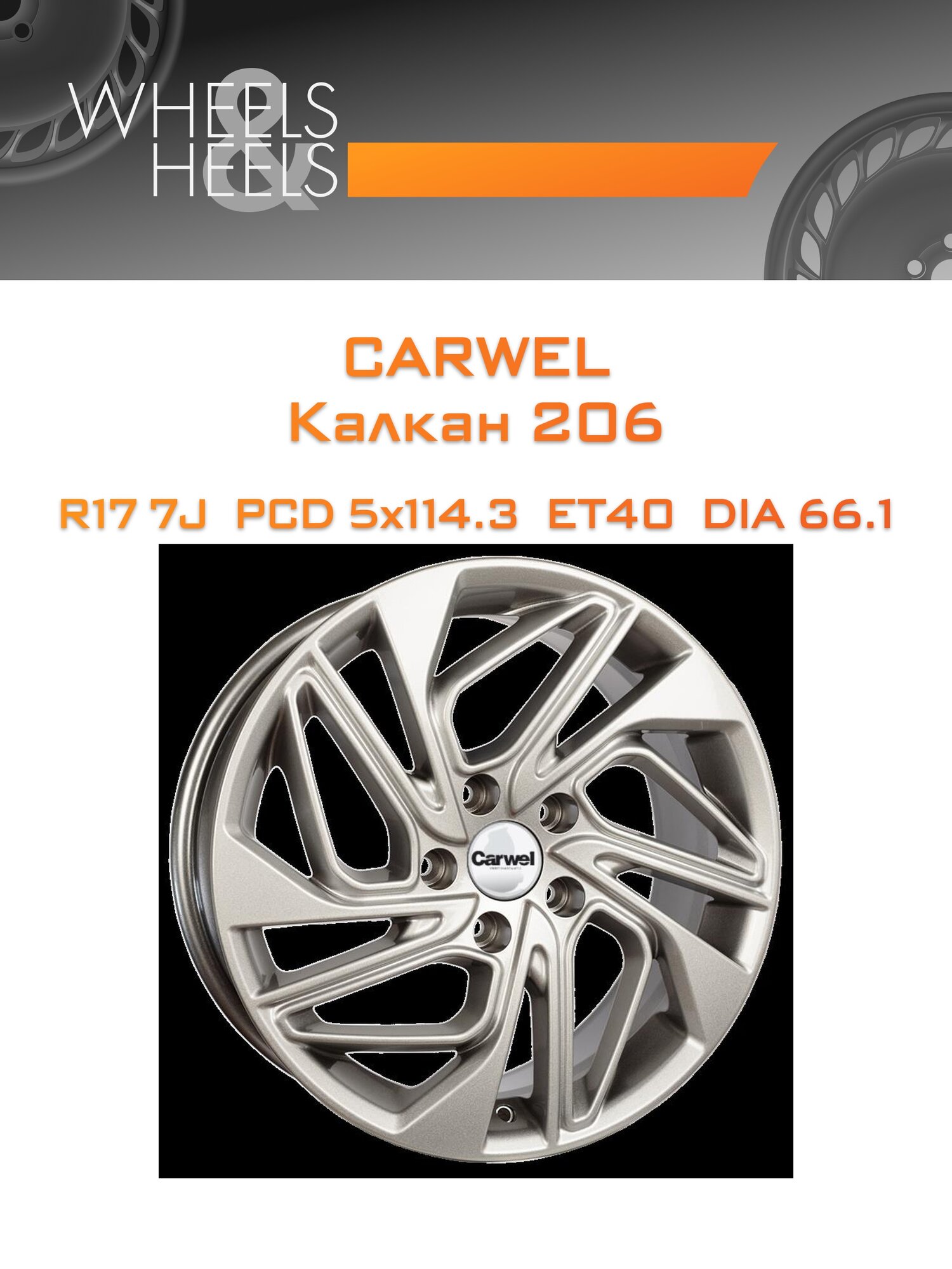 Диск автомобильный литой Carwel Калкан 206 17x7 5x114.3 et40 dia66.1 Серебристый металлик